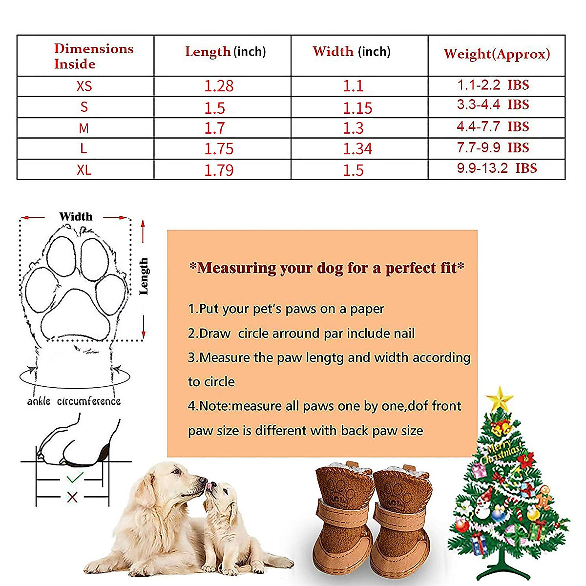 payanwin Dog Boots Paw Protector, Anti-Slip Dog Shoes,Dog Australia Boots Pet Antiskid Shoes Winter Warm Skidproof Sneakers, for Small Dog (#3, Brown)