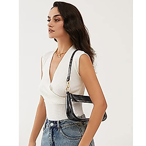 Clear Shoulder Handbag Classic 90s Purse Women Vegan Leather Crocodile Corssbody Bag (Black)