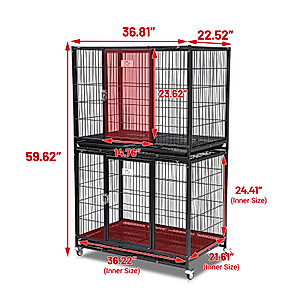 New 37" Homey Pet Stackable Open Top Heavy Duty Dog Pet Cage Kennel w/Tray, Floor Grid, and Casters (2 Tiers)