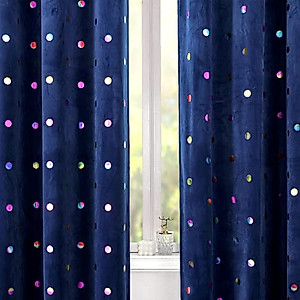 Navy Velvet Blackout Curtains Metallic Polka Dots Printed Grommet Blackout Curtains Soft Luxury Window Decor for Kids Bedroom 84" inches Long Noise Reducing Treatments Sets for Bedroom,52" Wide 2pcs