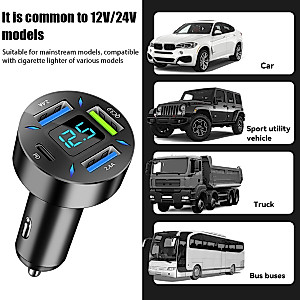 Ankuee 4 Ports USB Car Charger, 66W Super Fast Charging with QC 3.0, PD 20W and USB 2.4A Charger Adapter, Quick Charge with LED Voltmeter, Auto Cigarette Lighter Plug (PD20W+QC3.0+2.4A, 2PCS)