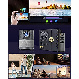 Mini Native 1080P Projector with 5G WiFi & Bilateral Bluetooth for Phone,Portable Outdoor Movie Projector Wireless/Wired Mirroring,4K Smart Home Theater Projector Android 9.0 for Netflix YouTube Hulu