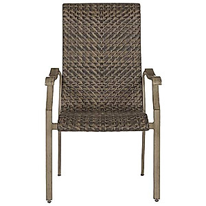 Signature Design by Ashley Windon Barn Outdoor Resin Wicker Patio Arm Chair, 4 Count, Brown