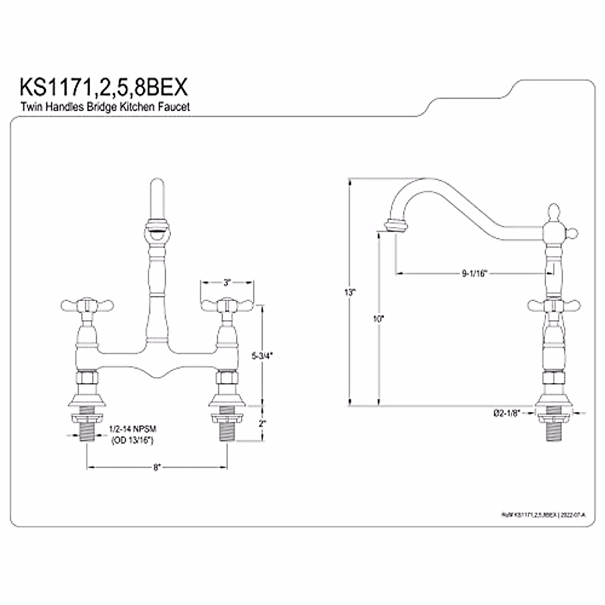 Kingston Brass KS1178BEX 8" Centerset Kitchen Faucet Less Sprayer, Brushed Nickel, 8-3/4" In Spout Reach
