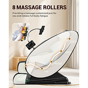 BILITOK Massage Chair Recliner with Zero Gravity, Full Body Massage Chair with Heating, Bluetooth Speaker, Airbags, Foot Roller, Touch Screen, Space-Saving for Office,Faux Leather (White)