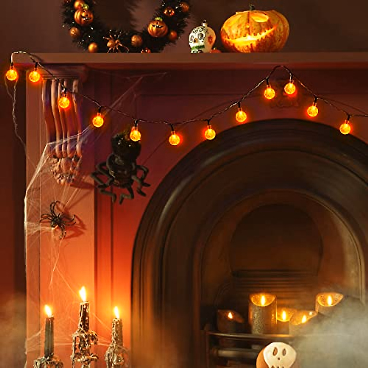 Solar Christmas String Lights Outdoor Waterproof, 2 Pack 60 LED 36.5 FT Each, Crystal Globe Lights with 8 Lighting Modes, Solar Powered Patio Lights for Garden Yard Porch Wedding Party Decor (Orange)