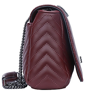 KKXIU Quilted Multiple Pocket Women Crossbody Bag with Chain Strap Stylish Ladies Shoulder Clutch Purse (a-Wine)
