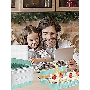 Hcqxnsl 50Pcs Mini Loaf Pans with Lids Spoons and Sealing Stickers 200ml Heat Resistant Aluminum Foil Baking Pans Reusable Rectangle Foil Bread Container Cake Baking Pans for Home Kitchen(Kafalan)