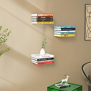 Atsgke Invisible Floating Bookshelf - Modern White Wall Mount Metal Shelves for Room, Bedroom Bookcase, Small Bookshelf with Minimalist Design, Sleek Storage for Books & Decoratives（4PCS）