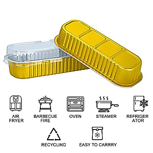 MOACOCK Aluminum Mini Loaf Pans, Aluminum Foil Pans with Lid, 6.8oz Disposable Rectangle Baking Containers Muffin Baking Tins Mini Cake Pans, 100 Pack Pans/Lids/Spoons (Red)