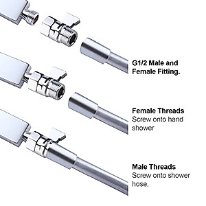 AZOS Brass Shut Off Valve, Water Flow Control Valves for Handheld Shower Head, G1/2 Shower Water Pressure Regulator, Shower Flow Control Valve Chrome