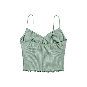 SweatyRocks Women's Leopard Sleeveless Lace Trim Spaghetti Strap Camisole Crop Tank Top Green L