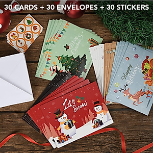 HERZOME Christmas Cards, Holiday Greeting Cards with Envelopes and Stickers 6.3in x 4.72in - Set of 30 - Animal Collection for Winter Xmas Season