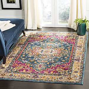 SAFAVIEH Madison Collection Area Rug - 10' x 14', Blue & Multi, Boho Chic Medallion Distressed Design, Non-Shedding & Easy Care, Ideal for High Traffic Areas in Living Room, Bedroom (MAD202M)