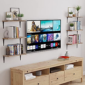 Wallniture Arras Floating Shelves for Living Room Decor, 17"x6" Wood Bookshelves, Wall Shelves for Bedroom, Office, Kitchen Set of 6 Burnt Finish