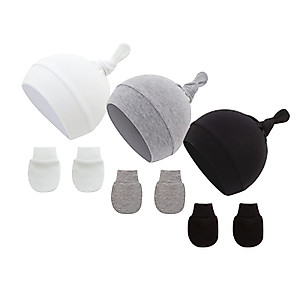 Newborn Baby Hat and Mittens Set, Newborn Hospital Hat/Beanies with Knot & No Scratch Mittens for 0-6 Months (HNYY16) Multicolor