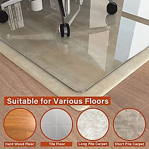 CONGUILIAO Glass Chair Mat, 36" x 46" Tempered Glass Office Chair Mat for Carpeted or Hardwood Floors, Computer Chair Mat Floor Protector Mat, Effortless Rolling, Easy to Clean (Transparent)