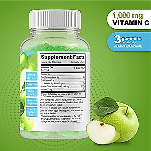 DOCTORS FINEST Vitamin C 1000mg Gummies, Maximum Strength, Vegan, GMO-Free Gluten Free, Great Taste Natural Sour Apple Flavor Gummy Vitamins, Immune Support Dietary Supplement, for Adults, 90 Gummies