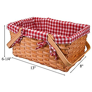 Yesland Picnic Basket, Natural Woven Basket with Double Folding Handles, Woodchip Basket & Organizer Blanket Storage for Egg Gathering, Wedding, Candy Gift & Toy (13 x 8 x 6-1/4 Inches)