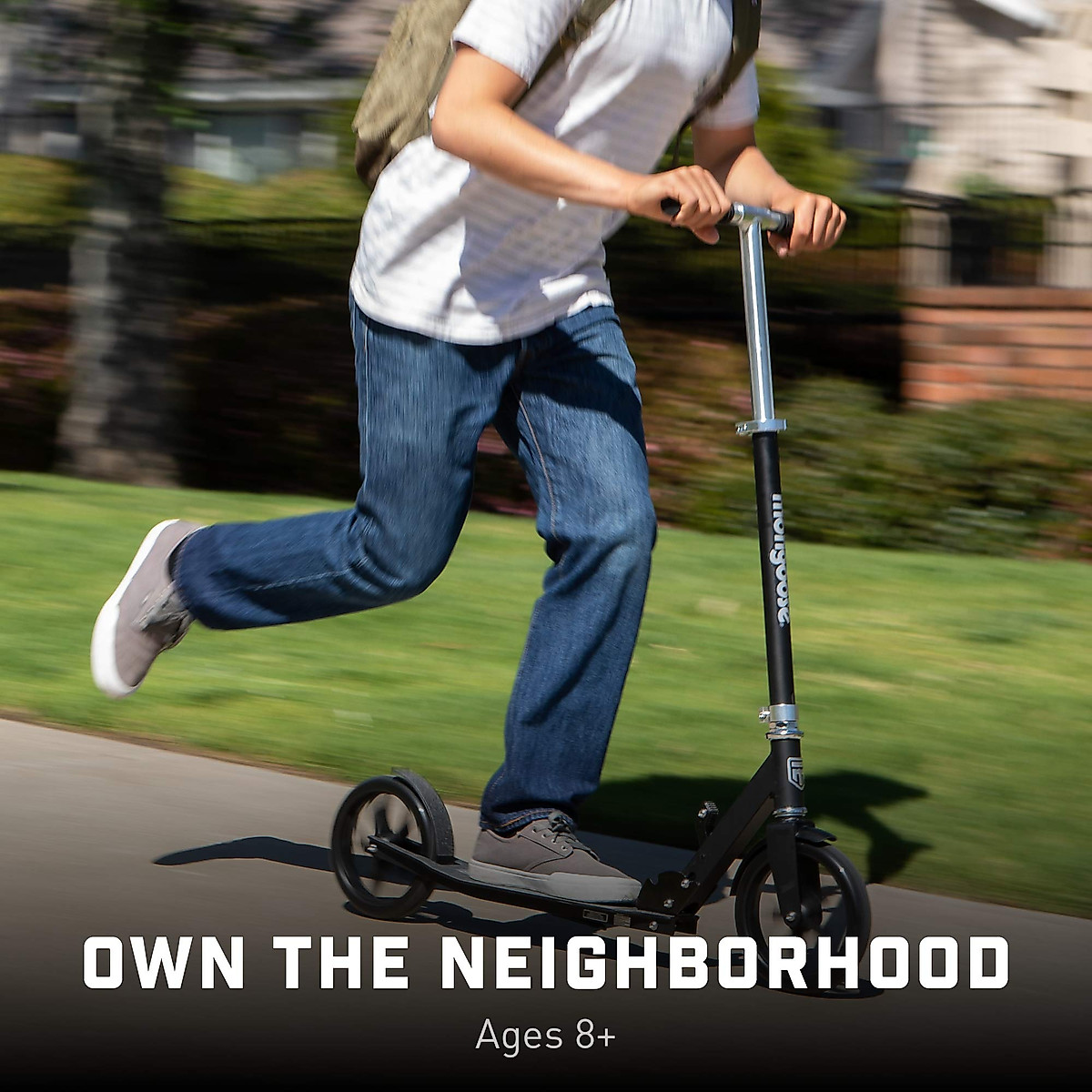 Mongoose Trace 200 Kick Scooter for Youth Adult Boys and Girls, Lightweight, Quick-Release & Easy Folding Scooter, With 202mm Wheels, Kickstand, Black/Red