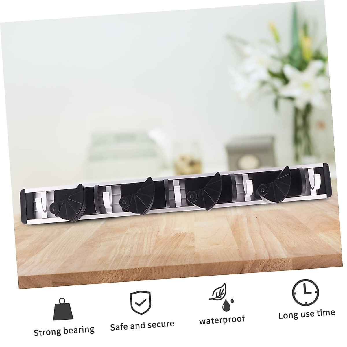 Housoutil Wall Hanging Hooks Alumimum Mop Rack Rail Rack Abs Heavy Metal Coat Hanger