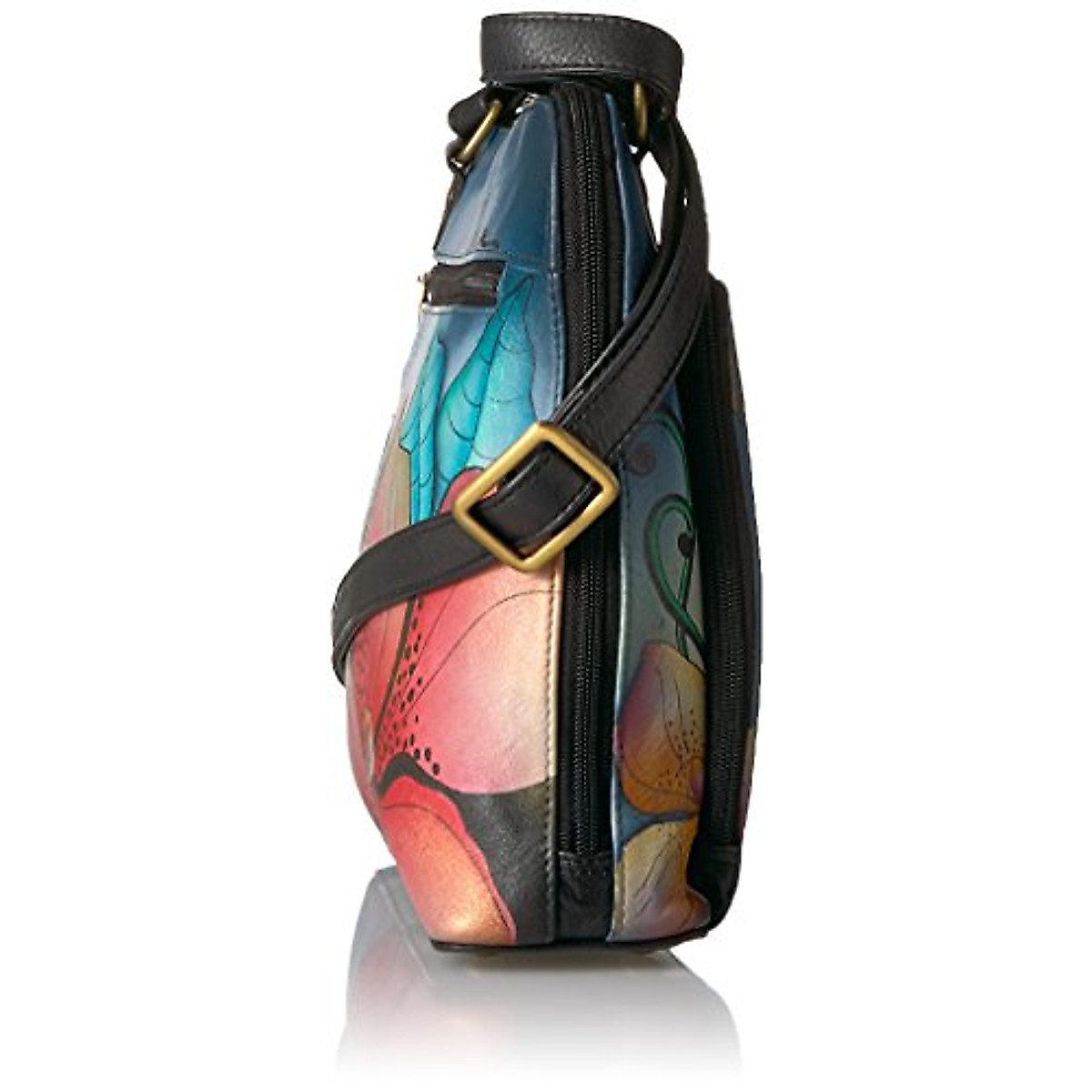 Anna by Anuschka Women's Genuine Leather Zip Around Cross Body | Medium Organizer with External Credit Card Pocket | Midnight Floral