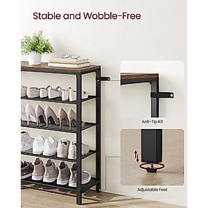 VASAGLE INDESTIC Shoe Rack, Shoe Organizer for Closet with 4 Mesh Shelves and Large Top for Bags, Entryway Hallway Shoe Shelf, Steel Frame, Industrial, Hazelnut Brown and Black ULBS015B03