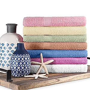 CrystalTowels Bath Towel Set Pack of 7 (27 x 52 Inches) 100% Cotton, Ultra Soft Highly Absorbent Bath Towel, Lightweight and Quick Drying Towels, Multi Colors Brights.