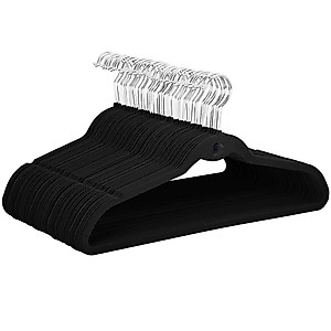 Yaheetech 100 Pack Non Slip Cascading Velvet Hangers - Standard Hangers Felt Suit Clothes Hangers Space Saving 360° Swivel Hook Black