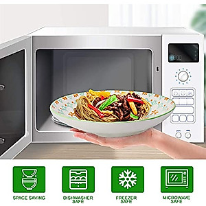 Farielyn-X Large Salad Pasta Bowls Set of 6, Wide and Shallow Porcelain Dinner Bowl/Dishes, 27 oz Assorted Patterns Serving Plates and Bowls for Pasta, Salad, Cereal, Soup, Microwave & Dishwasher Safe