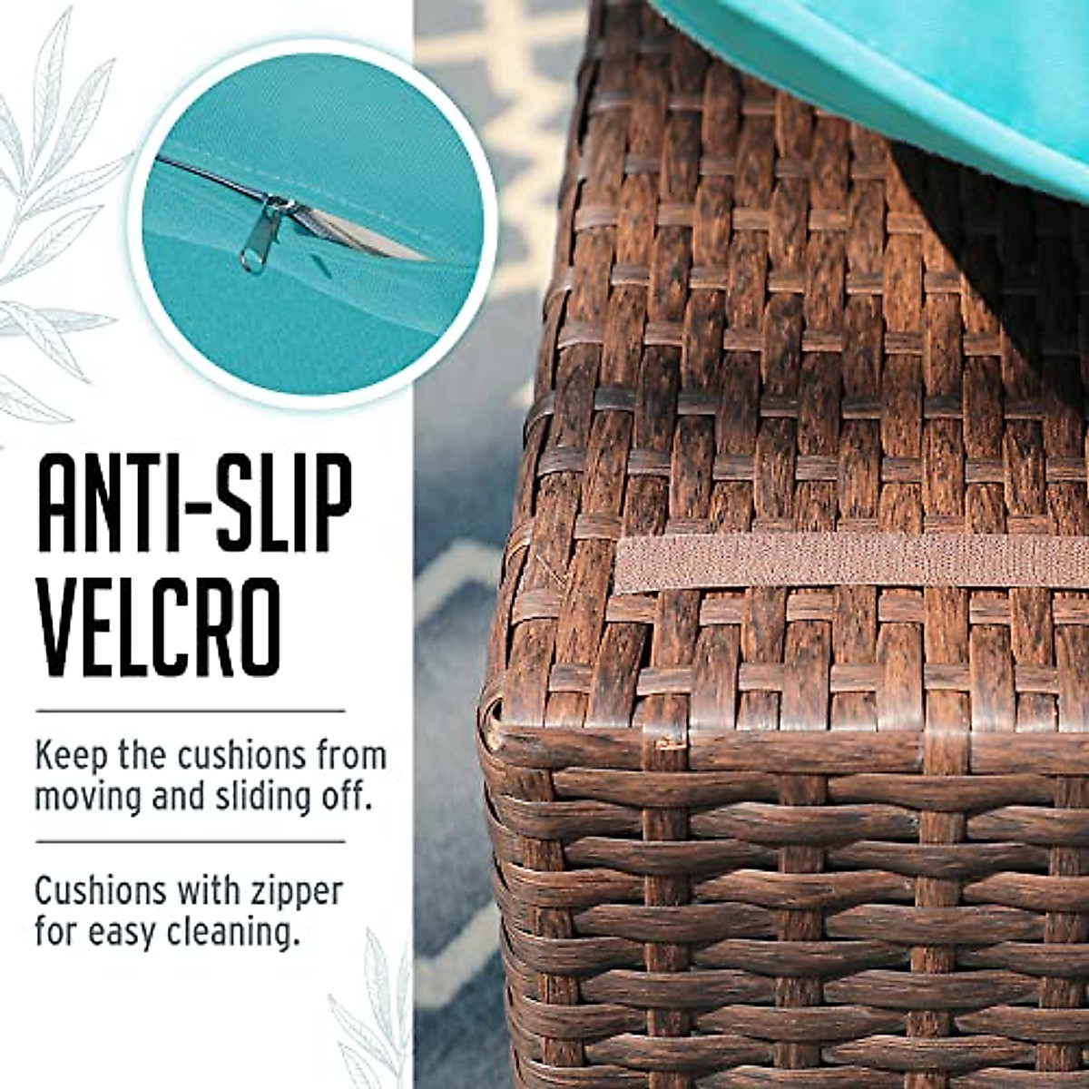 OC Orange-Casual 2 Piece Patio Sectional Furniture Set Outdoor Armchair & Middle Sofa with Brown Wicker & Turquoise Cushion for Backyard, Poolside, Garden