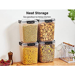 Kootek 5.3L(179Oz) Cereal Containers Storage with Lid for Pantry Organization and Storage, 4pcs Large Airtight Food Storage Containers for Cereal, Flour and Sugar with Pen, Labels, Measuring Spoon