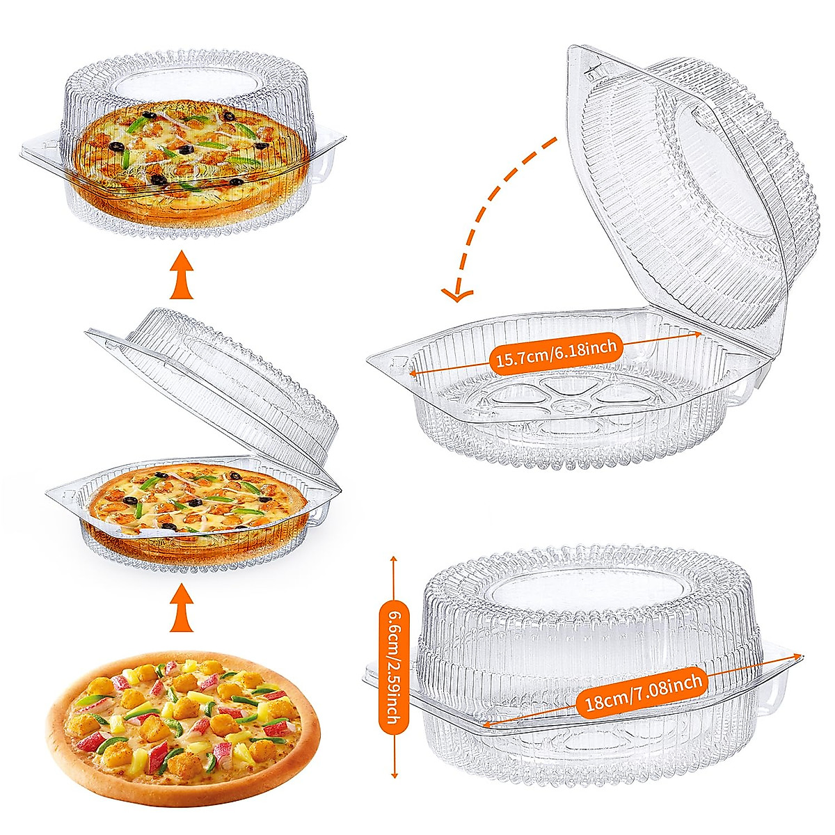 XXUOD 100 Pcs 6 inch Disposable Clear Plastic Dessert Containers with Hinged Locking Lids, Clamshell Takeout Food Containers for Cakes, Pasta, Pizzas, Salads, Cookies, Tiramisu, Sandwiches