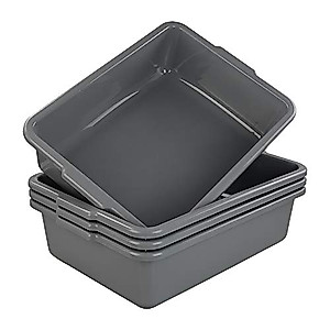 CadineUS 24 Quart Gray Commercial Bus Tub Box, Plastic Utility Bus Box, Set of 4, 21.06" x 15.35" x 5.9"