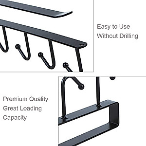 AliCH 2pcs Mug Hooks Under Cabinet Mug Holder Rack,Nail Free Adhesive Coffee Cups Holder Hanger for Cups/Kitchen Utensils/Ties Belts/Scarf/Keys Storage, Fit for 0.8inch Thickness Shelf or Less (BLA)