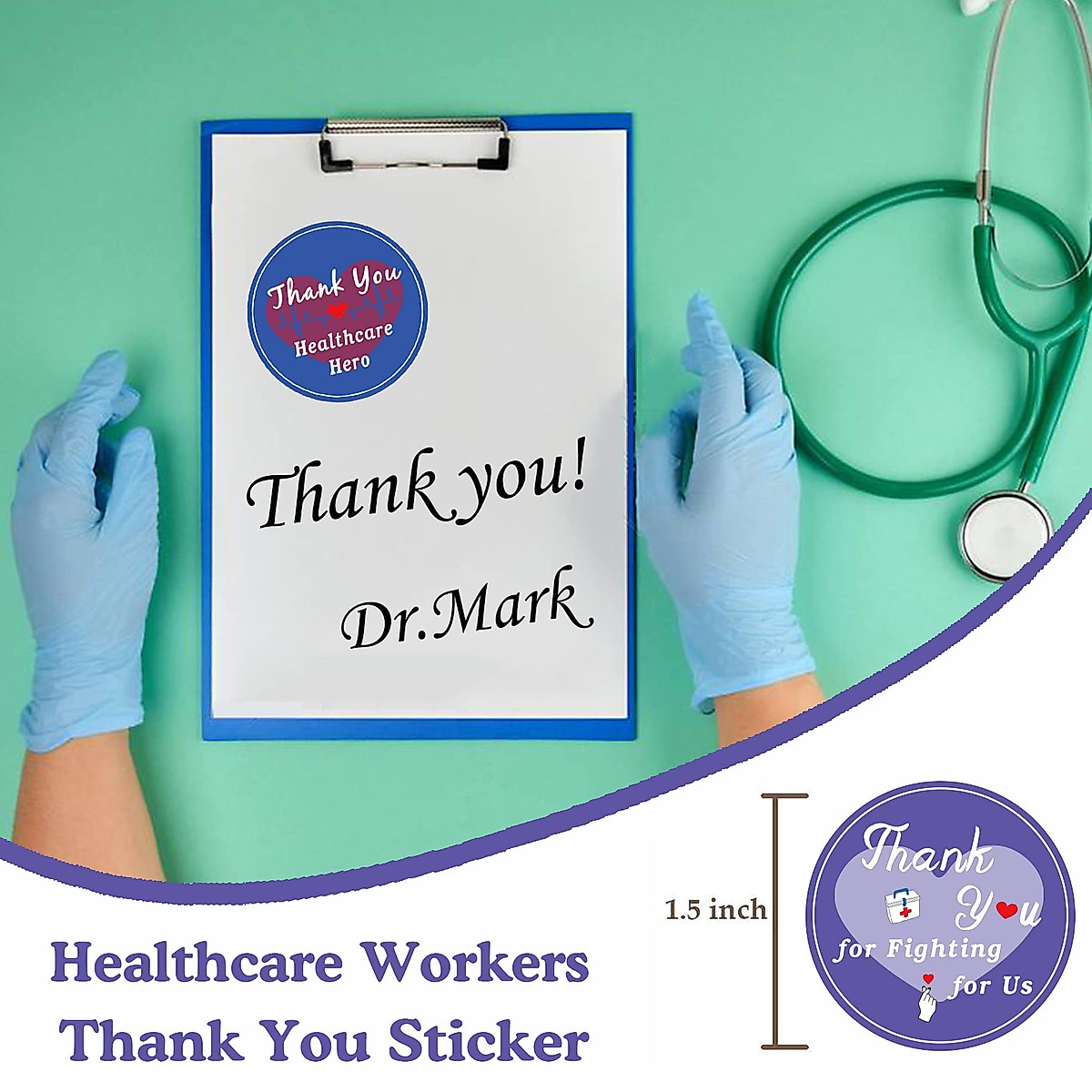 Healthcare Workers Thank You Sticker 1.5 inch Nursing School Graduation Labels for Nurses Week Doctors EMT Essential Workers Gift Card Envelopes,Package Sealing 500 pcs