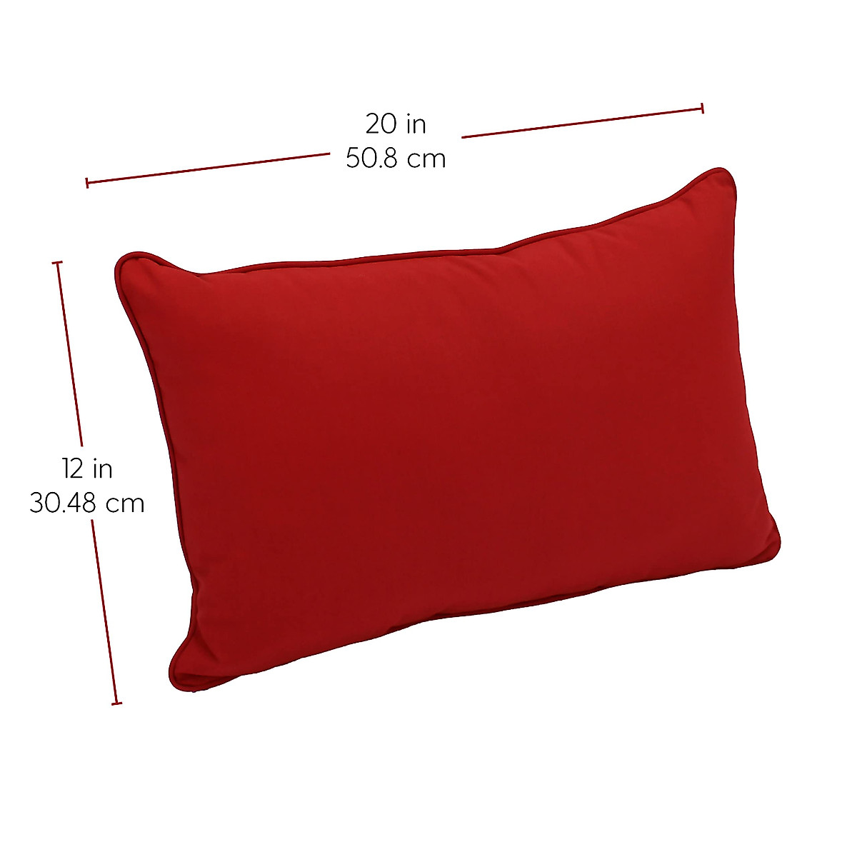 Factory Direct Partners 13812-RD Presidio Pillows 12x20" Solid Lumbar Pillow Set with Piping; Decorative Throw for Indoor/Outdoor Furniture; UV, Fade, Weather-Resistant Olefin Fabric (2-Pack) - Red