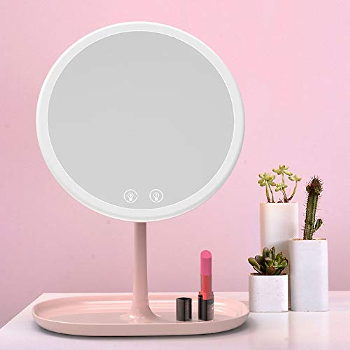 KXA Foldable Makeup Mirror, Vanity Mirror Dimmable LED Lights with Wide-Angle Touch Screen and Countertop Adjustable 90-170 Degree Bracket