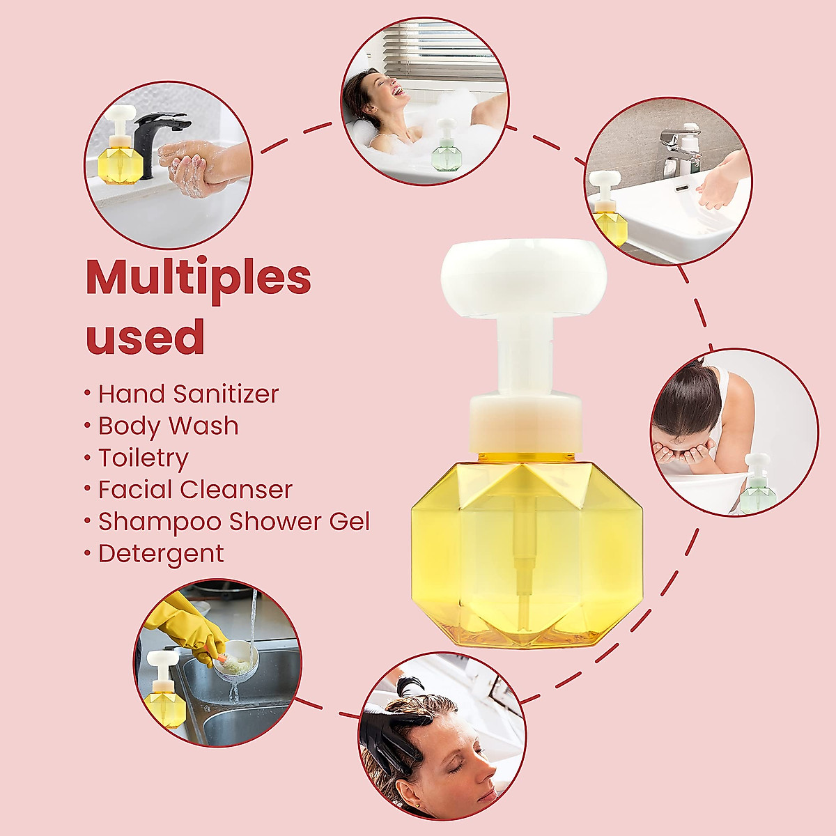 RONRONS 2 Pieces 300ml Flower Shape Foam Bottle Dispenser Empty Foaming Hand Soap Pump Bottles Plastic Refillable Cosmetic Containers Facial Cleanser Shampoo Shower Tube Packaging Holder, 10.14oz