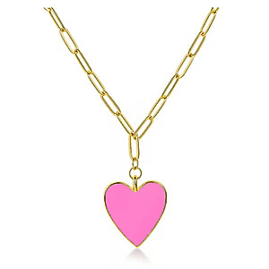 CILILI Preppy Necklace for Women, Forever Love Heart Enamel Pendant Paperclip Necklace 18K Gold Plated Jewelry Gifts