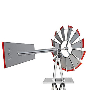 VINGLI Upgrade 8FT Ornamental Windmill Backyard Garden Decoration Weather Vane, Heavy Duty Metal Wind Mill w/ 4 Legs Design, Grey