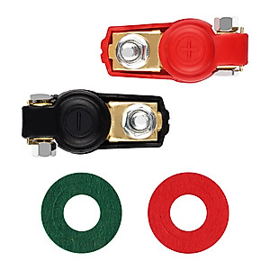 Durable&Adjustable Battery Terminal Connectors Car Accessories Kit(Negative & Positive Battery Cable Terminals+2PCS Battery Terminal Fiber Washers) Fit for Most Car Truck Van Boat