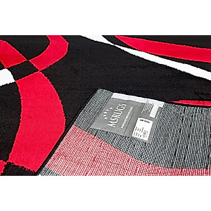 Msrugs Area Rugs, 5x7 Frize Collection Modern Black Red White Area Rug, Contemporary Geometric Carpet for Living Room and Bedroom