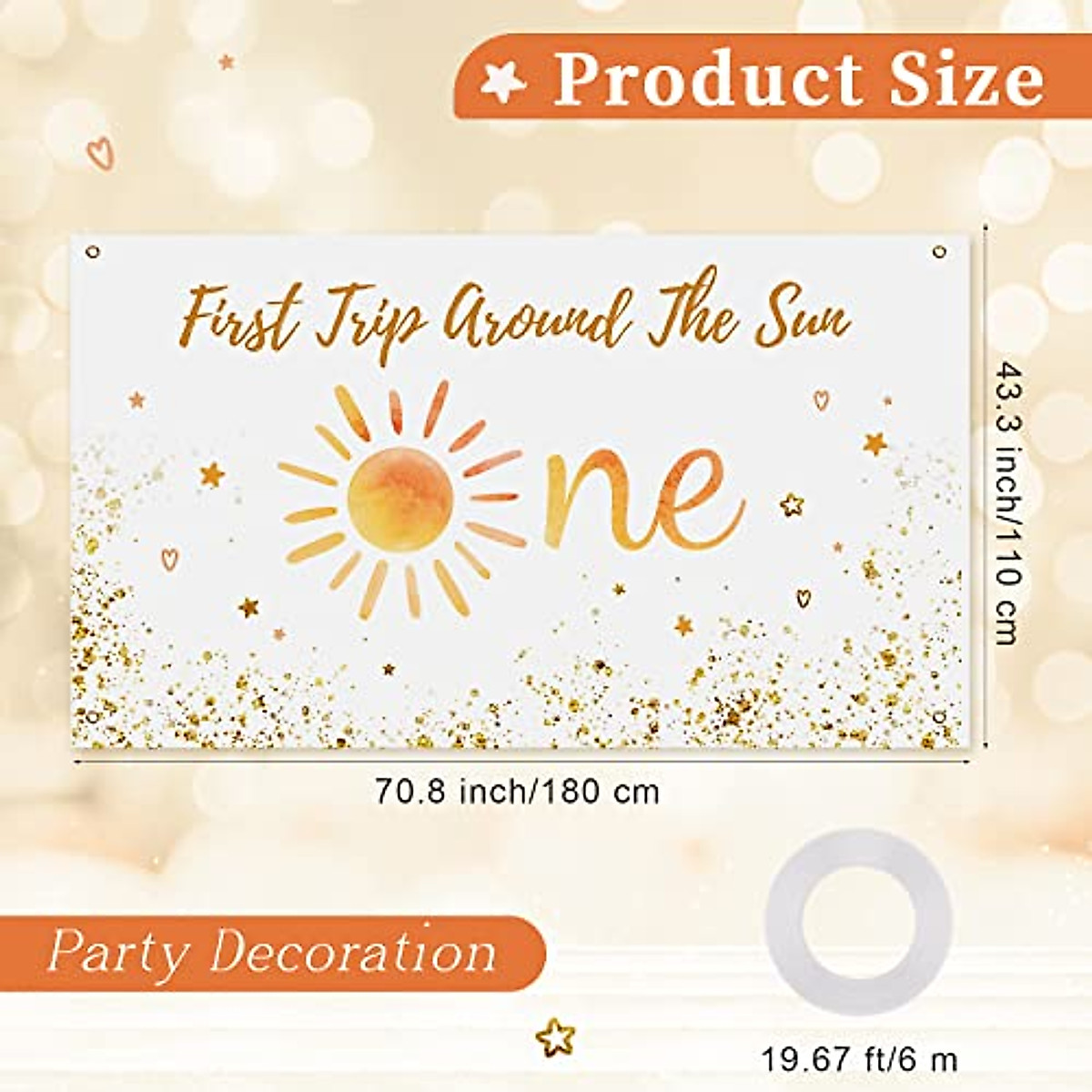 Boho Sun First Trip Around The Sun Backdrop First Birthday Photography Backdrop Sunshine Banner for Baby Shower Sun Theme Boys Girls 1st Birthday Party Photo Background Decoration Supplies