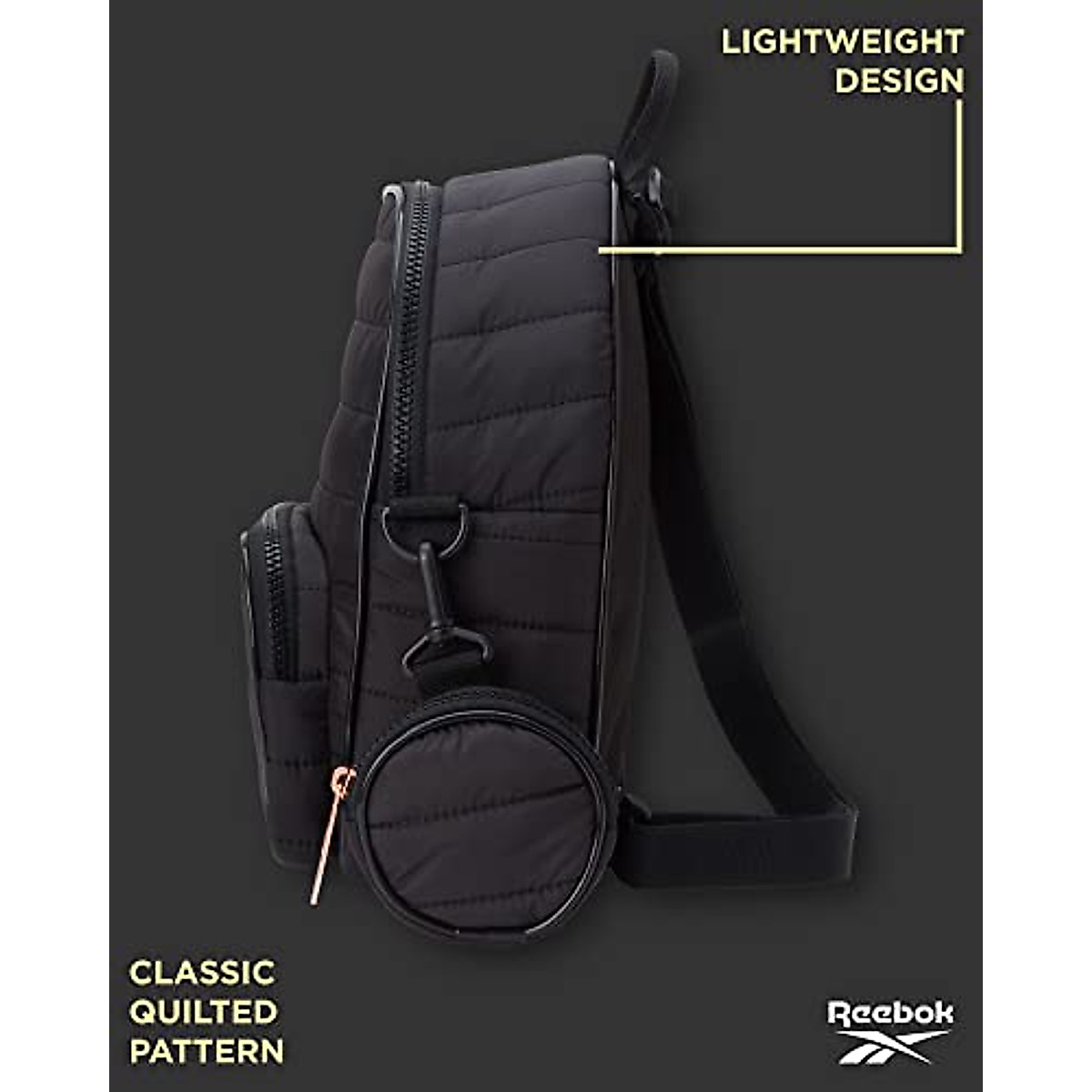 Reebok Women's Backpack - Artemis Quilted Shoulder Purse - Travel Gym Bag for Kids, Teens, and Adults, Size One Size, Black