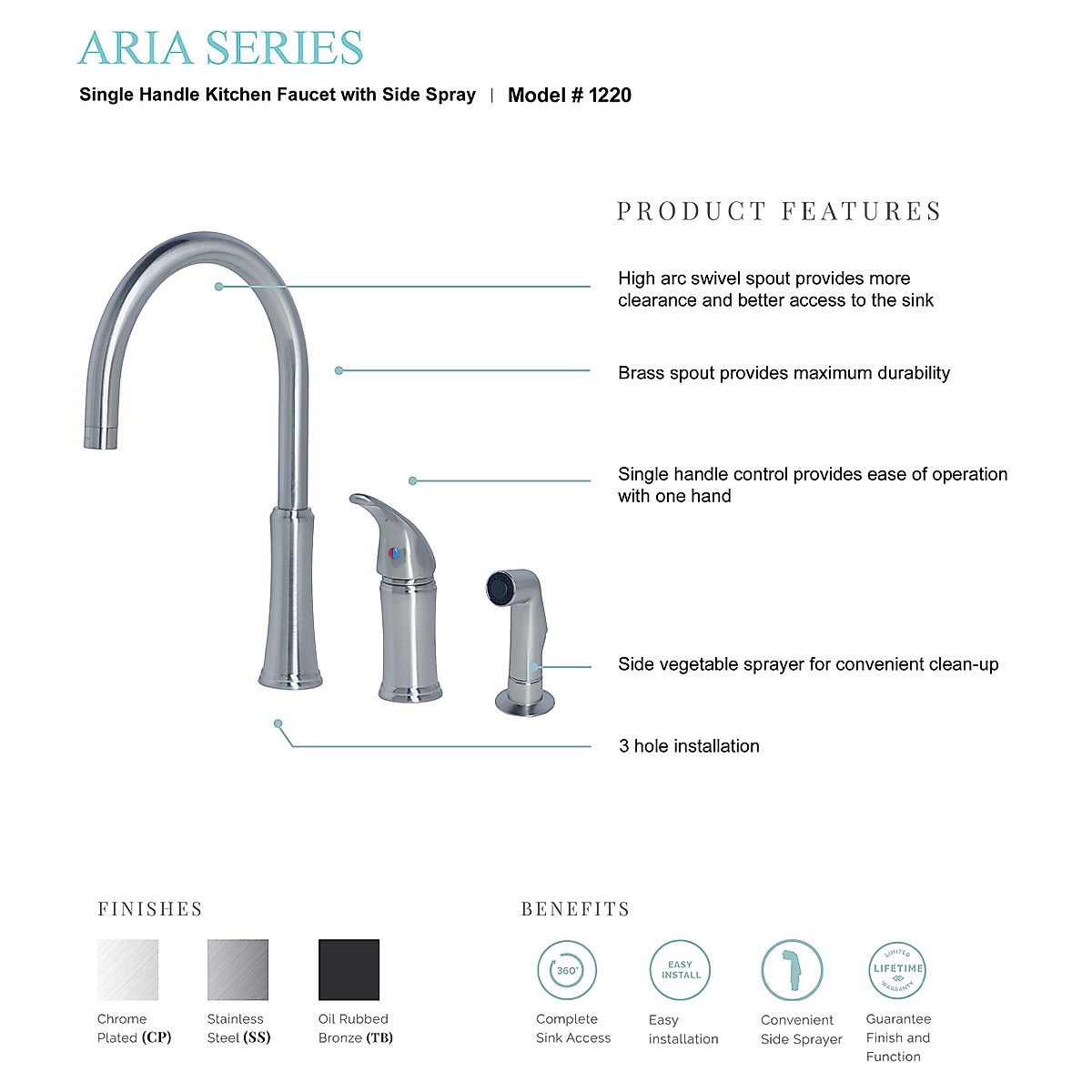 Laguna Brass 1230TB Single Handle High Arc Kitchen Faucet with Spray, Oil Rubbed Bronze Finish with Soap Dispenser