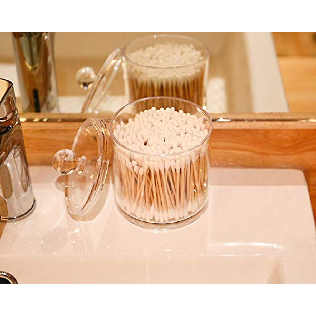 DS. DISTINCTIVE STYLE Bathroom Organizer Cotton Ball Holder Clear Canisters Acrylic Apothecary Jars with Lids (10oz&22oz)