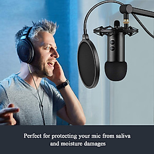 YOTTO Microphone Pop Filter For Blue Yeti and Any Other Microphone,Dual Layered Wind Pop Screen With 360°Gooseneck & Mic Cover Foam Windscreen for Blue Yeti,Yeti Pro Condenser Microphone,2 in 1 Pack