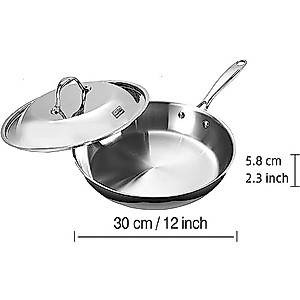 Cooks Standard Stainless Steel Frying Pan 12 Inch, Multi-Ply Full Clad Wok Stir-Fry Cooking Pans with Dome Lid, Stay-Cool Handle, Dishwasher Safe, Oven Safe 500°F, Silver