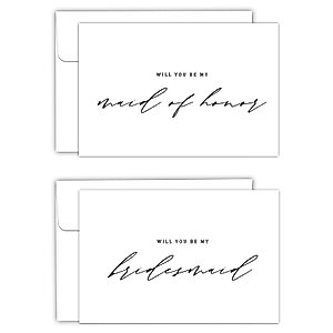 GYYsweetus 6 Packs Will You Be My Bridesmaid Card Set, Set of 6 Bridesmaid Proposal Cards, 4 Bridesmaid Cards, 2 Maid of Honor Cards, Wedding Bridal Shower Card with 6 Envelopes